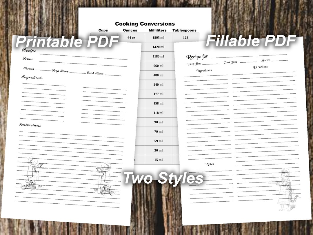 Recipe Pages, Printable Recipe Pages, Fillable Recipe Pages ...