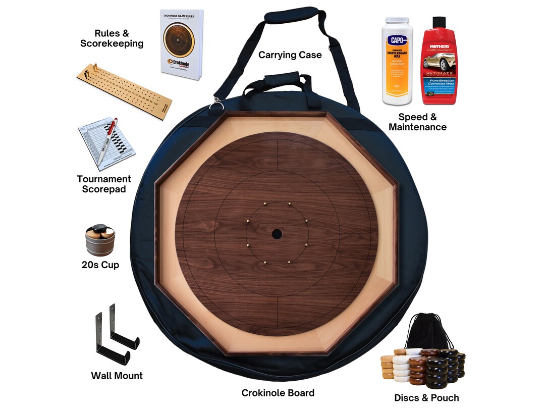 The Large Walnut Wonder Crokinole Board Kit - Large Octagon Game Kit ...
