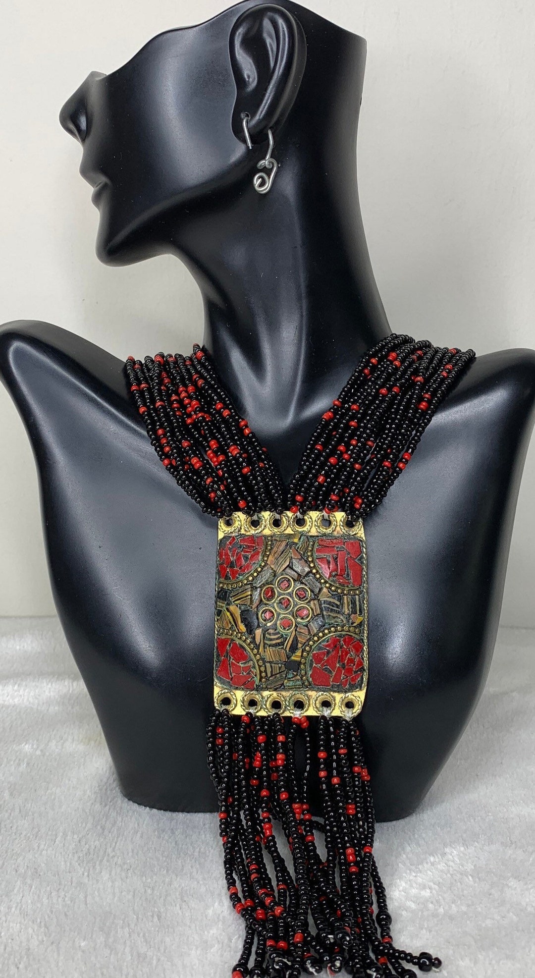Multilayer Black and Red Bead Necklace. - Etsy