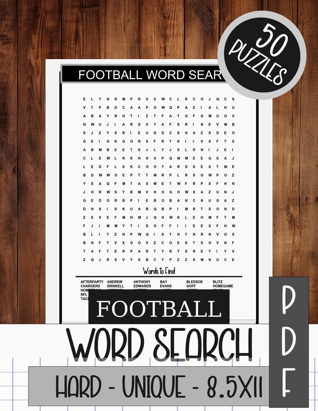 Football Wordsearch Game Day Party Supplies, Printable Sports Puzzles ...