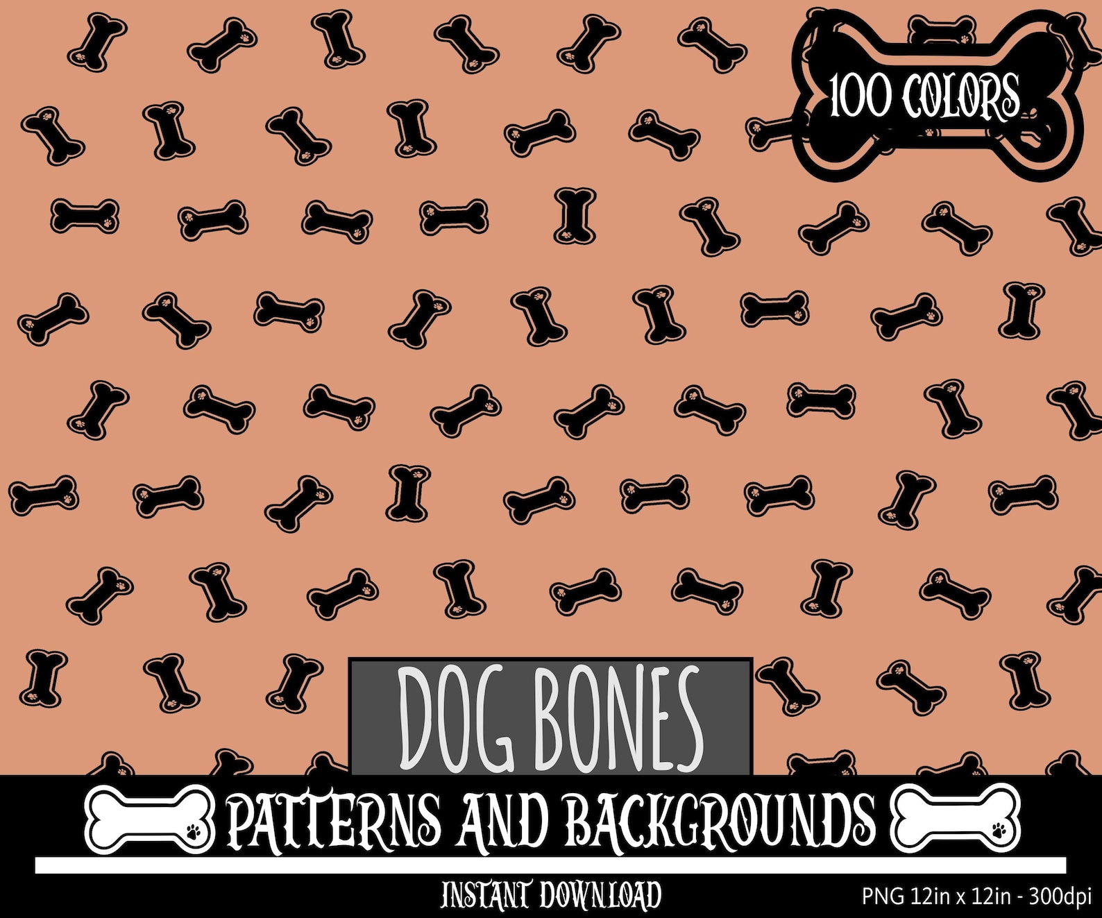 100 Seamless Dog Bone Digital Pattern PNG Dog Scrapbook Paper 100 Solid ...