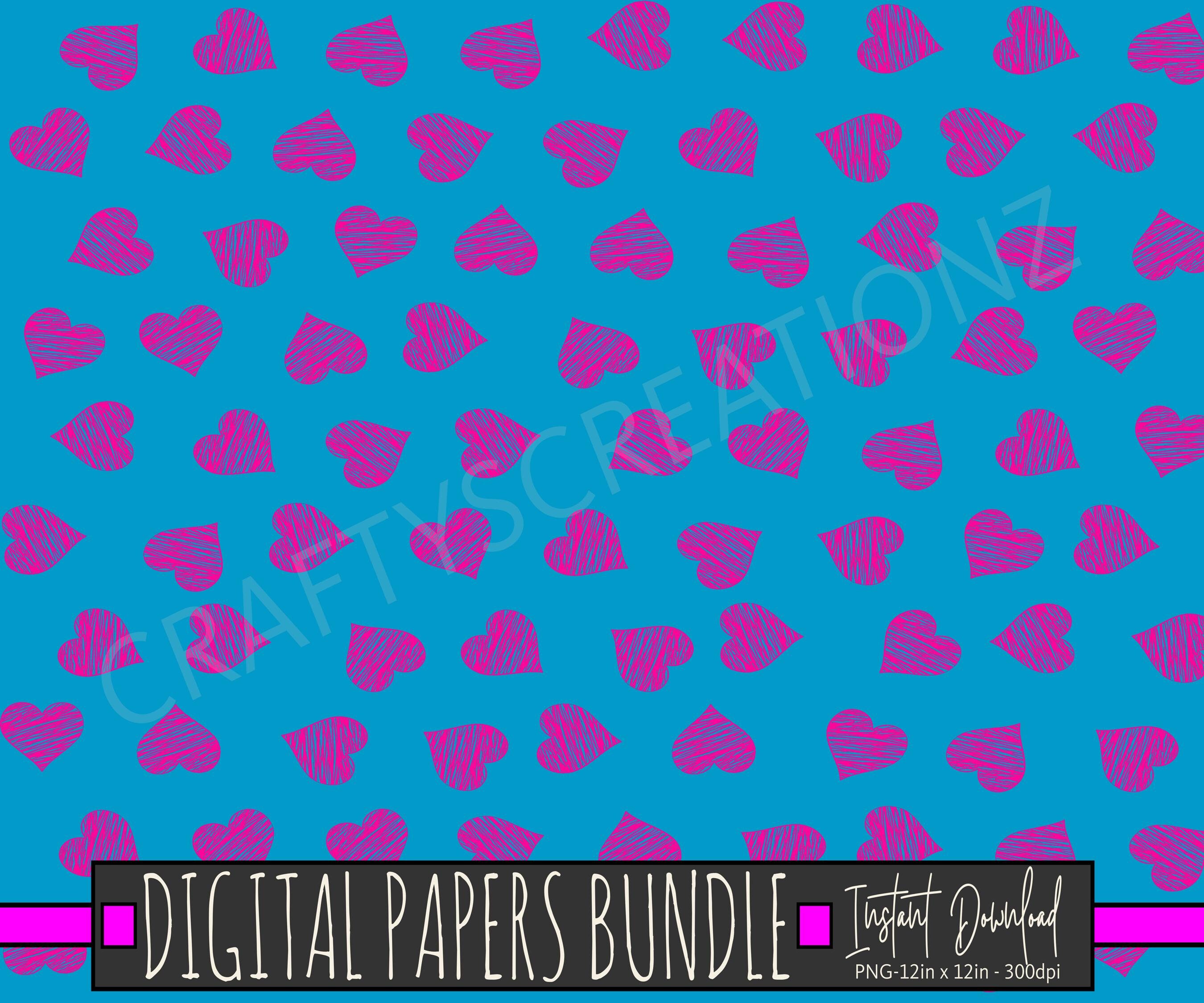 Hearts Digital Paper Pattern PNG Love Heart Scrapbook Paper 100 ...