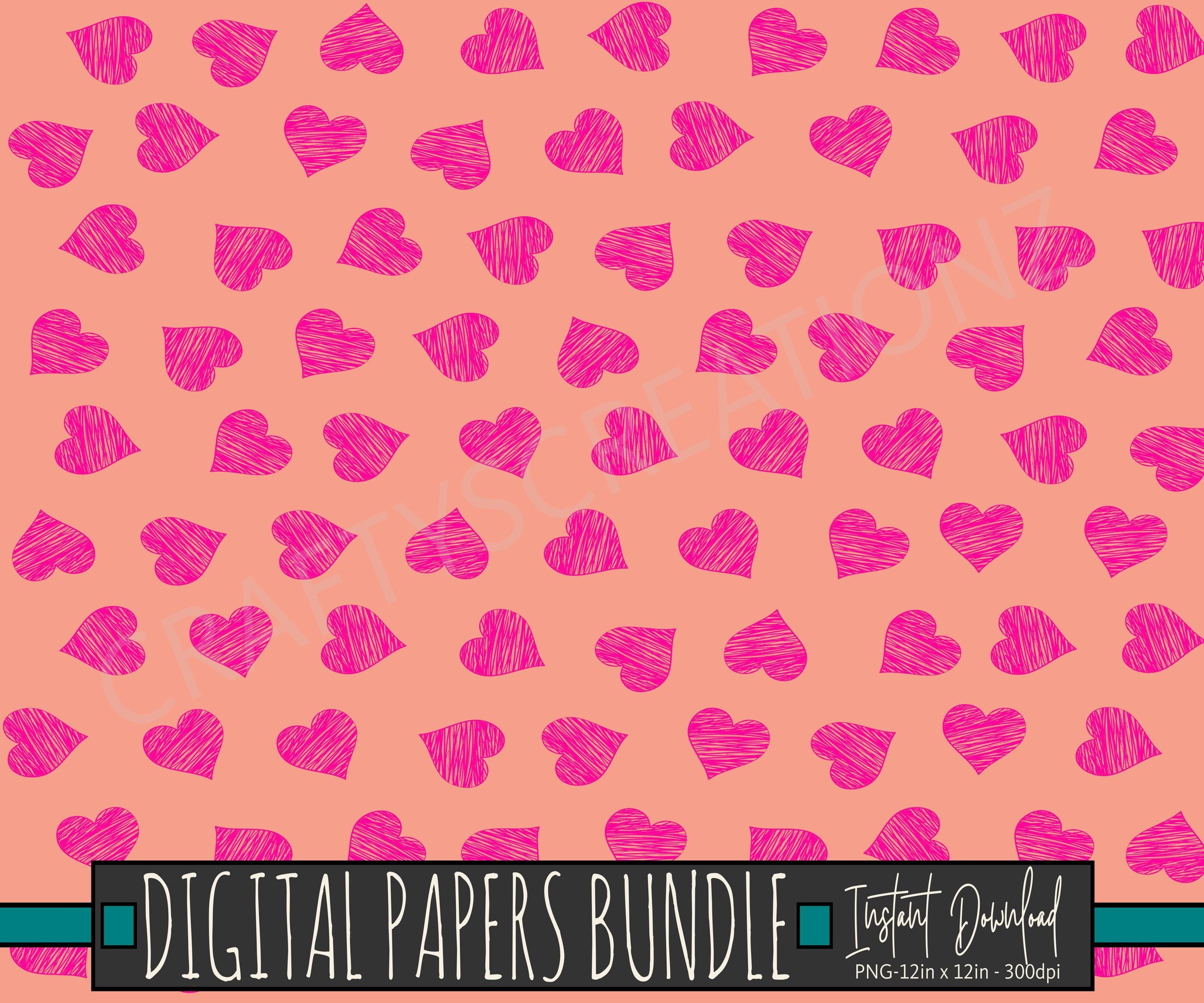 Hearts Digital Paper Pattern PNG Love Heart Scrapbook Paper 100 ...