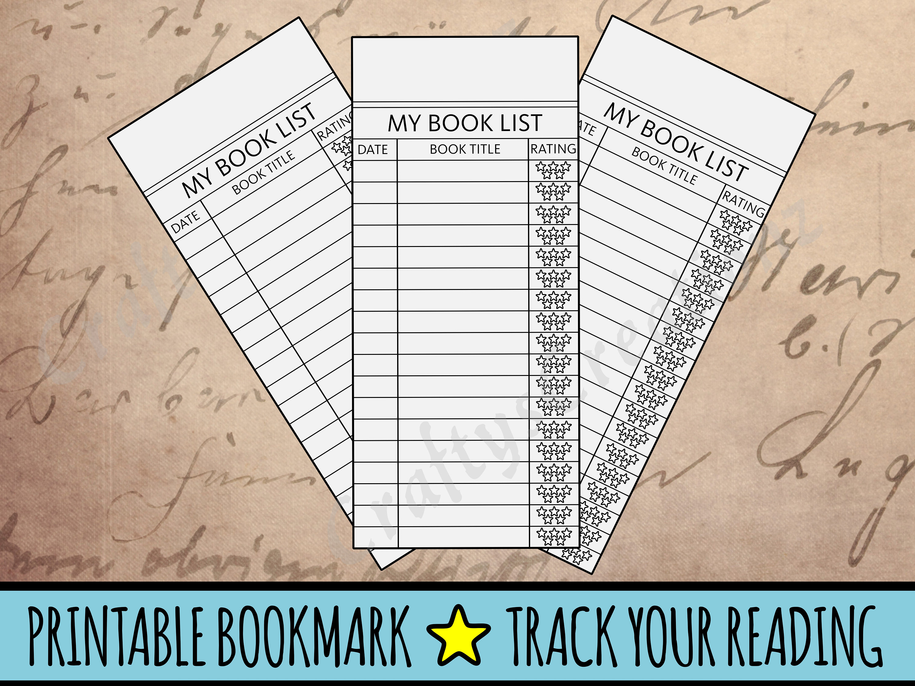 Printable Bookmark Digital Library Card Reading List TBR Readers Book ...