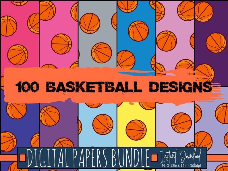 Basketball Digital Paper Pattern PNG Sports Scrapbook Paper - Etsy