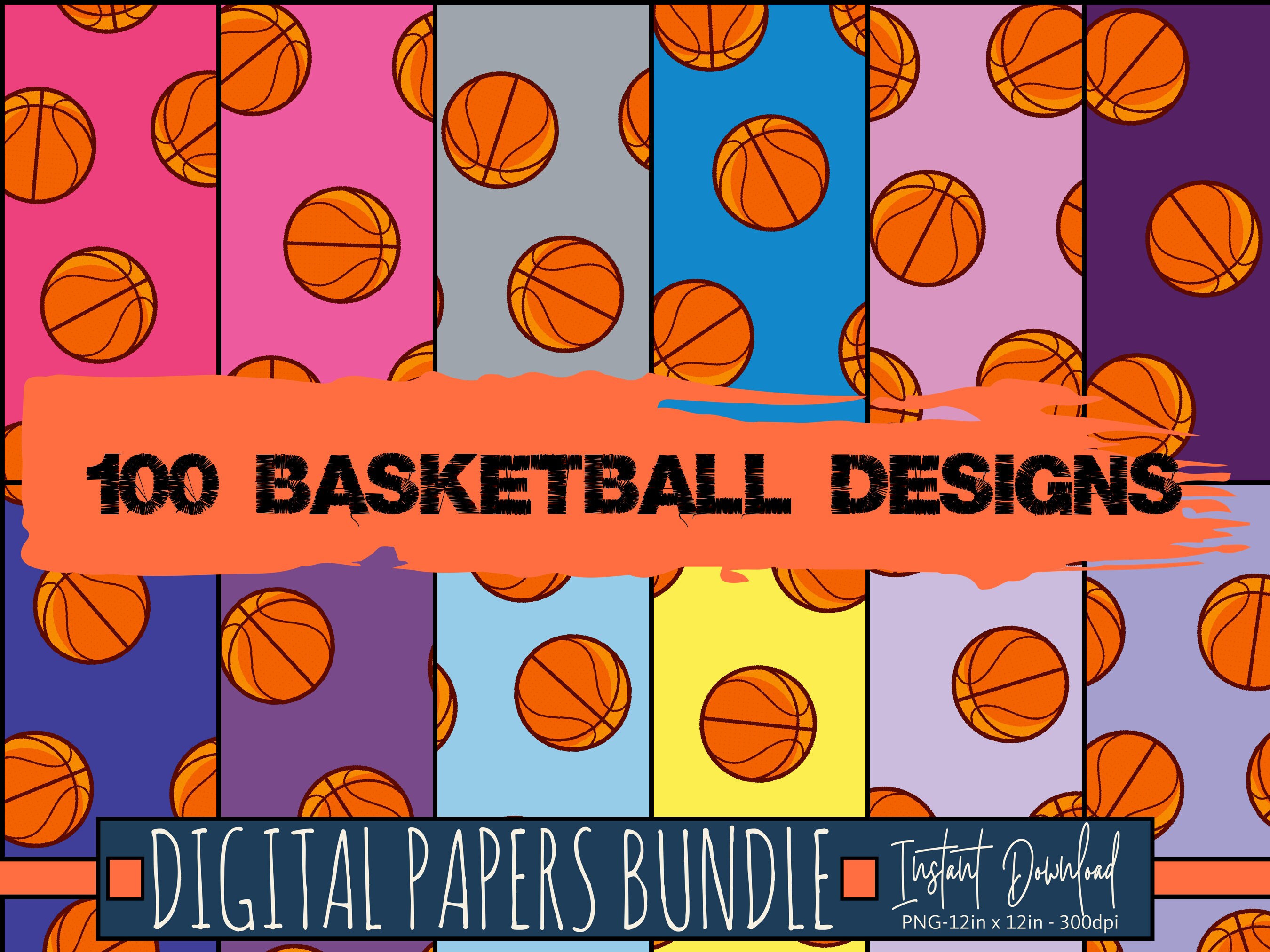 Basketball Digital Paper Pattern PNG Sports Scrapbook Paper 100 ...