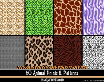 Animal Print Digital Paper Pack Zebra Print, Leopard Print, Tiger ...