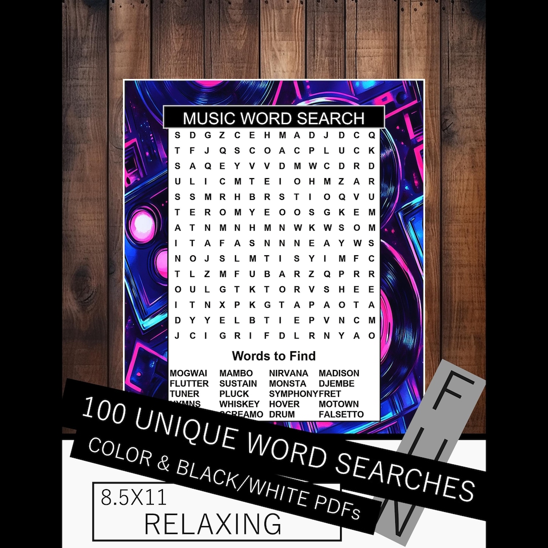 100 Music Lovers Word Search Puzzles, Printable Wordsearch Book ...