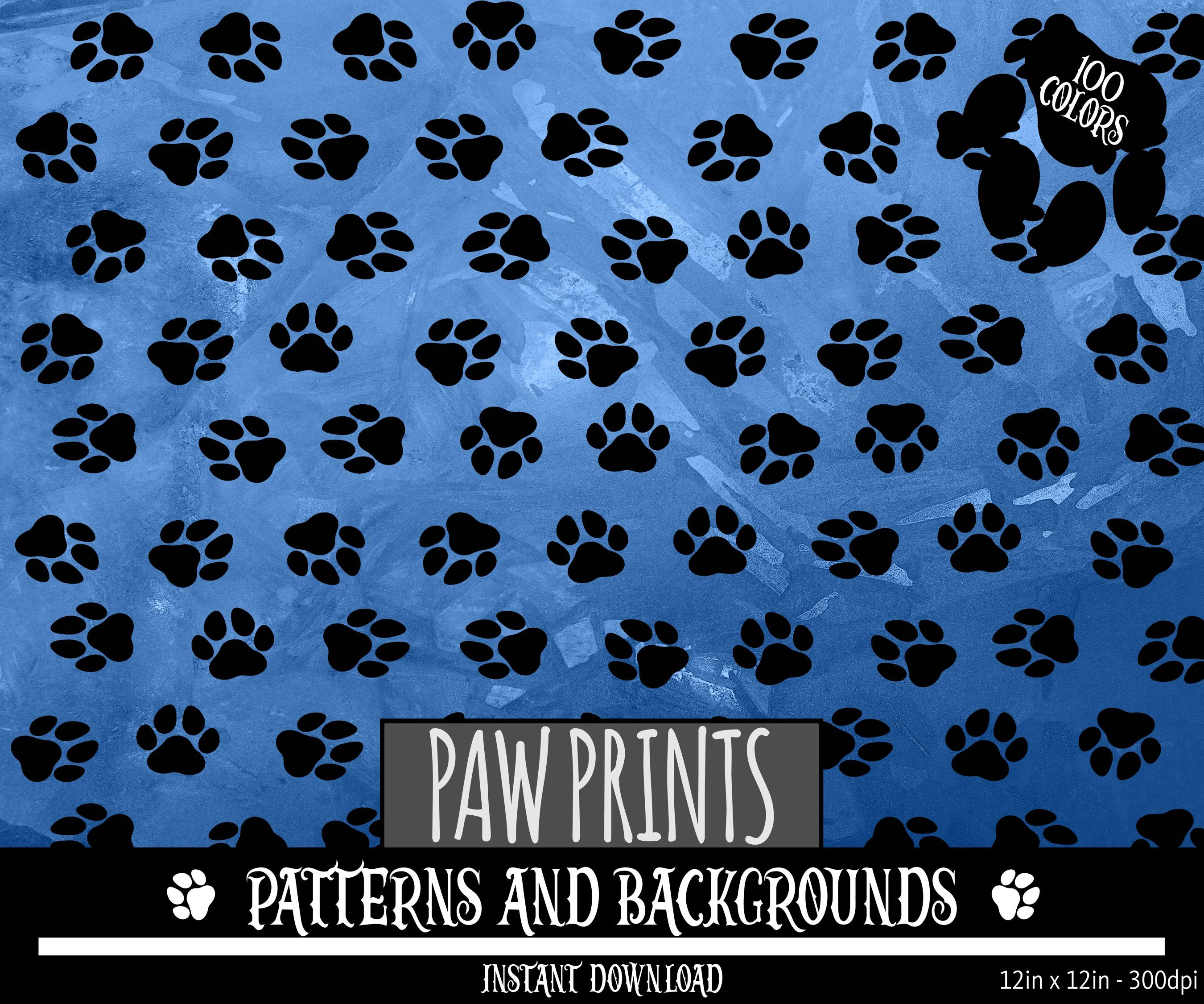 100 Seamless Paw Print Digital Pattern PNG | Dog Scrapbook Paper | 100 ...