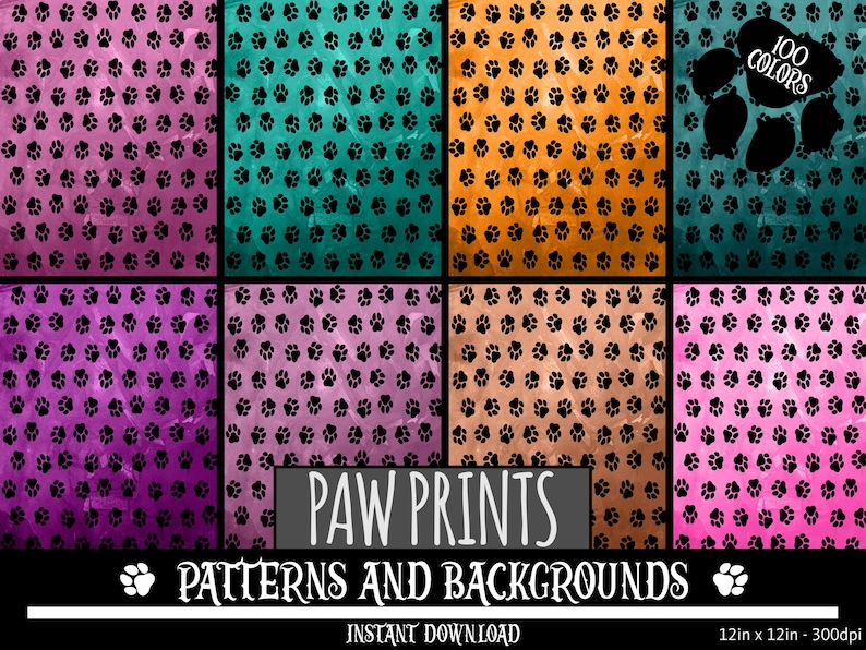 100 Seamless Paw Print Digital Pattern PNG | Dog Scrapbook Paper | 100 ...