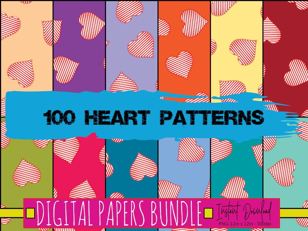 Love Hearts Digital Paper Pattern PNG Heart Scrapbook Paper 100 ...