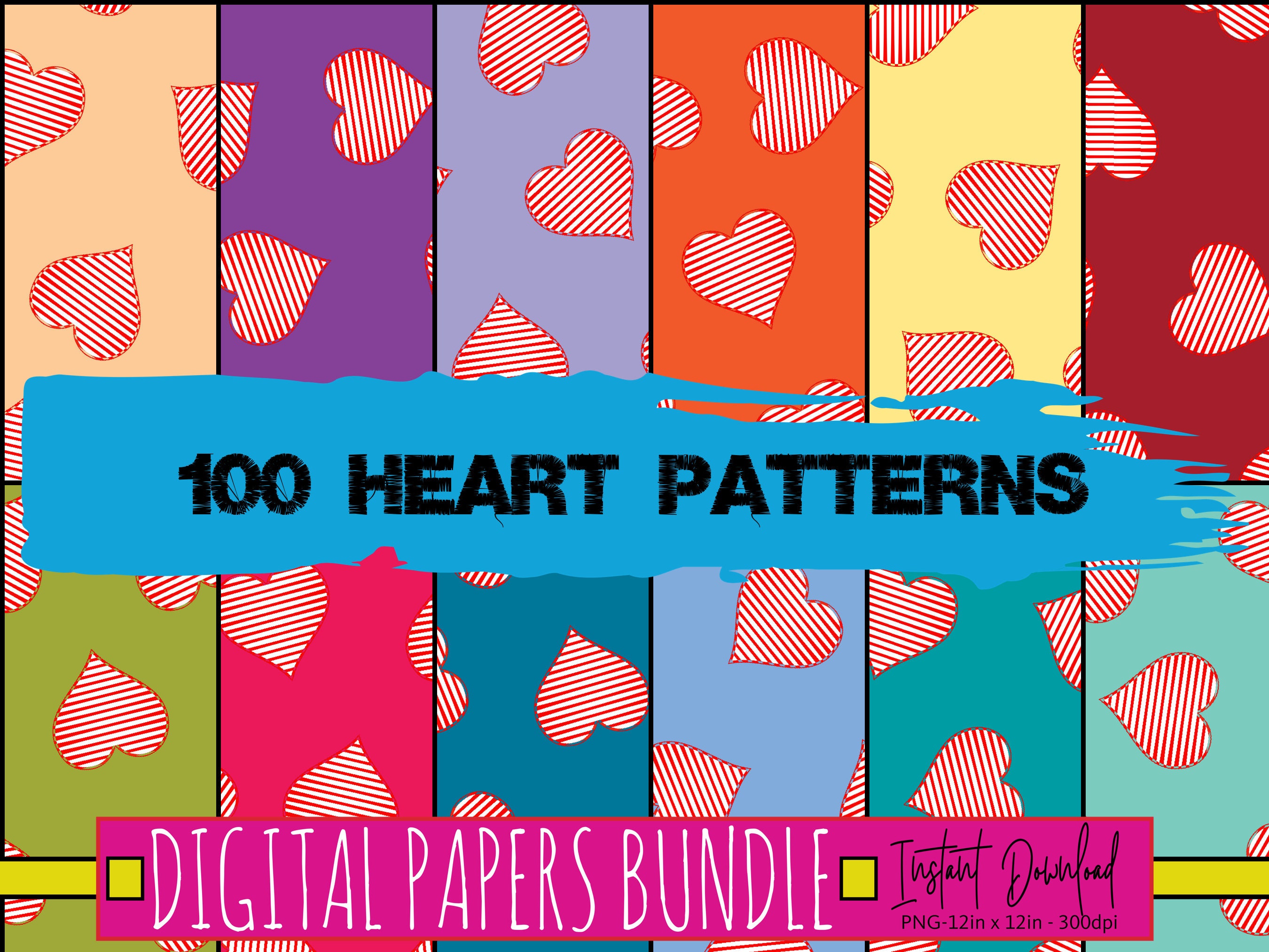 Love Hearts Digital Paper Pattern PNG Heart Scrapbook Paper 100 ...