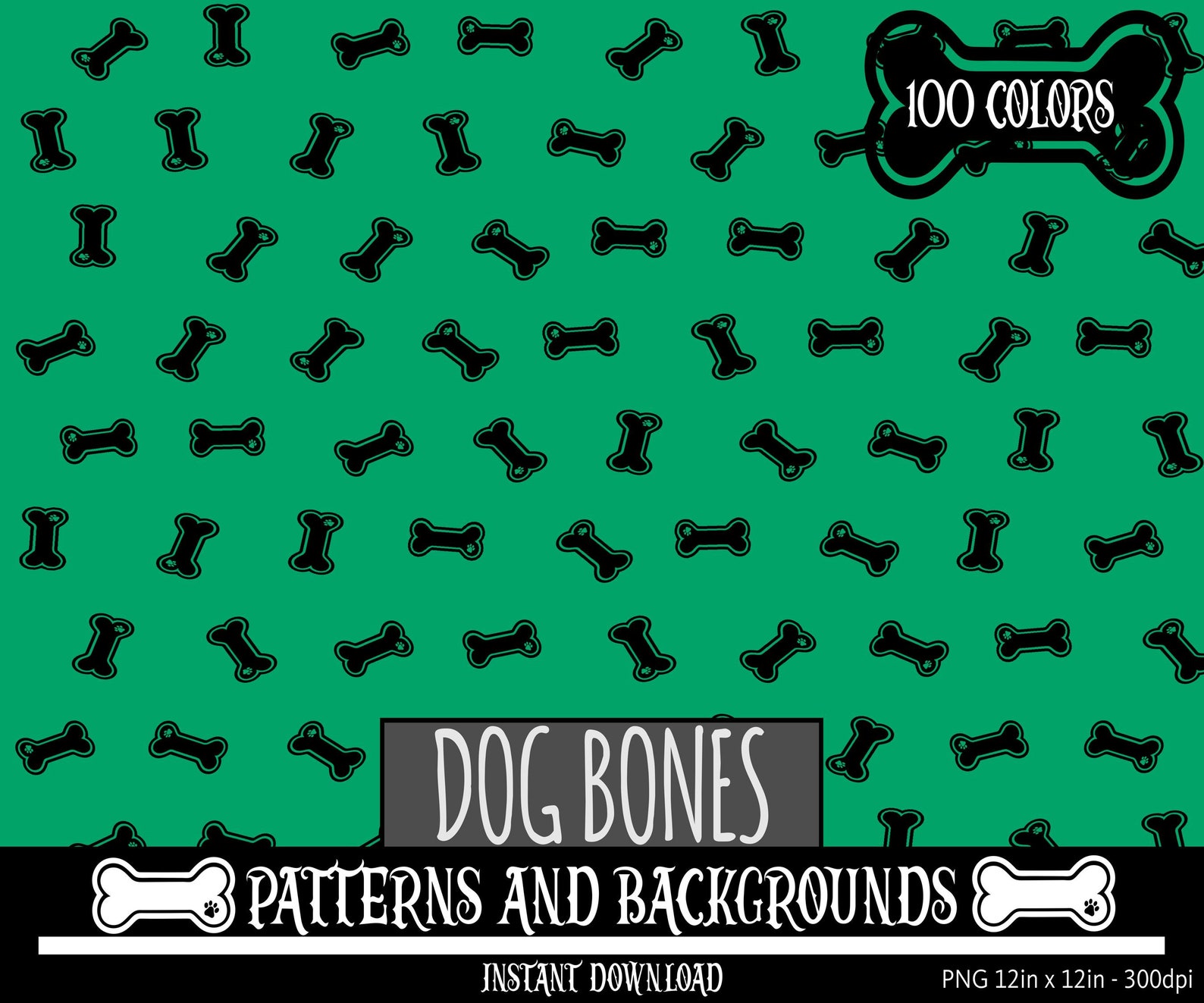 100 Seamless Dog Bone Digital Pattern PNG Dog Scrapbook Paper 100 Solid ...