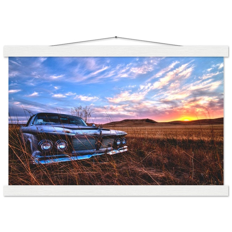 Vintage Car Photography Print Rustic Sunset in Wheat Field Wall Art ...
