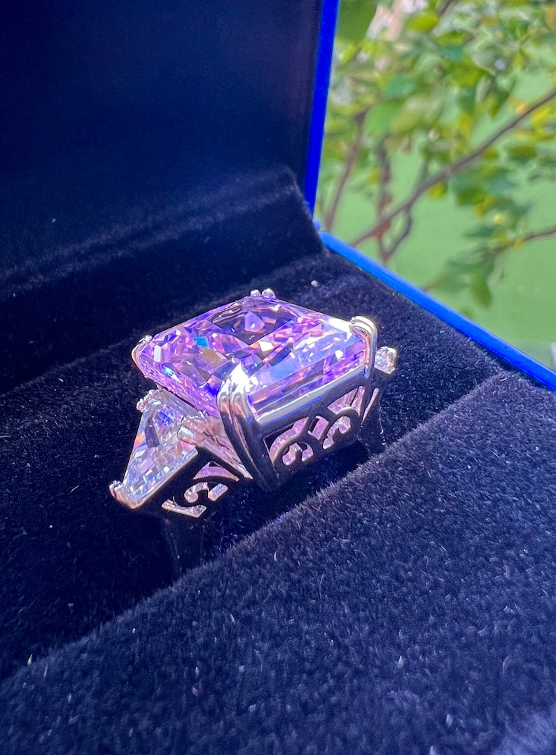 12 Carat Brilliant Cut Light Pink Diamond Simulant Ring, Three Stone ...