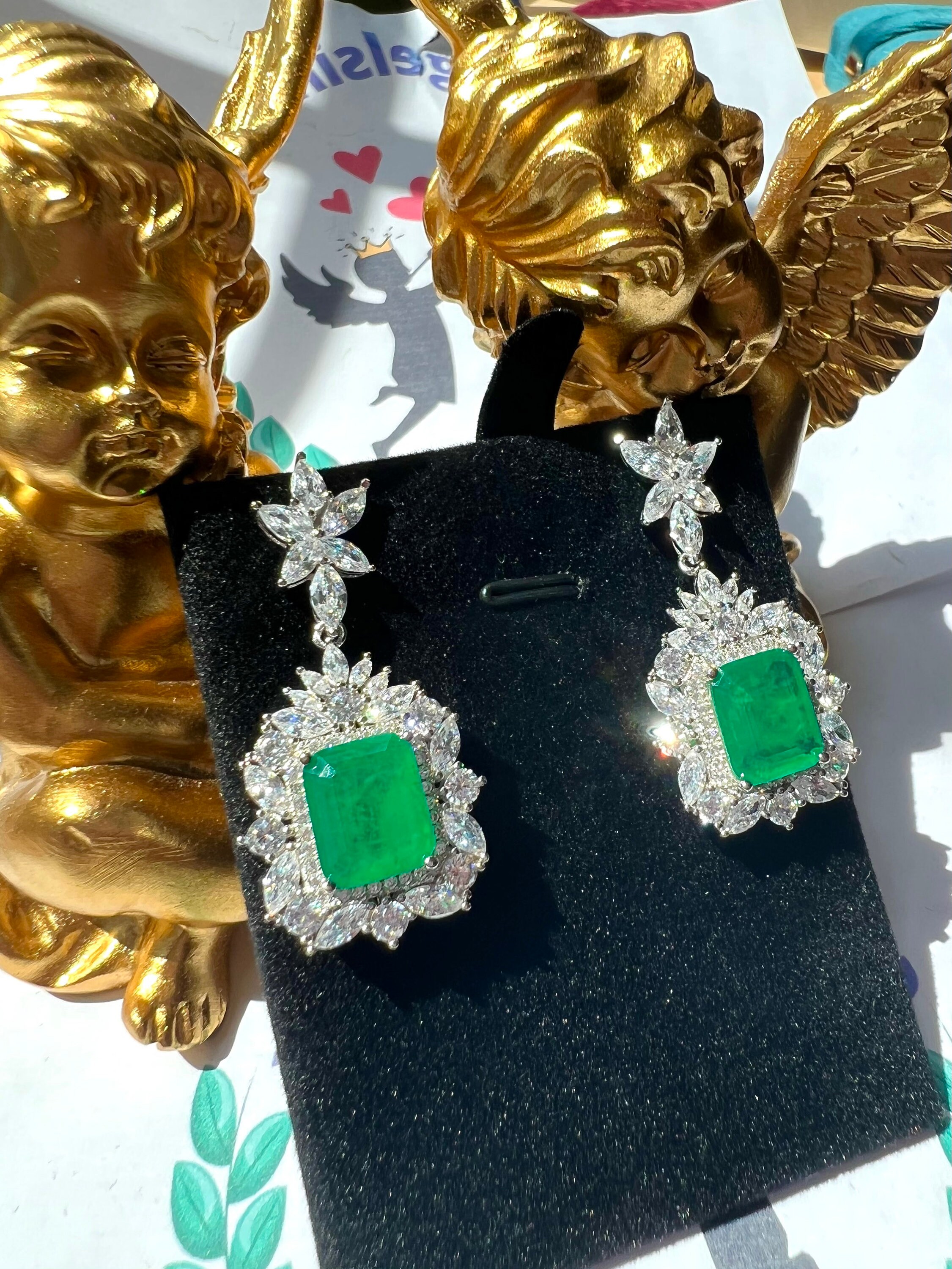 7 Carat Doublet Emerald Earring Dangle Chandelier Halo Style Neon ...