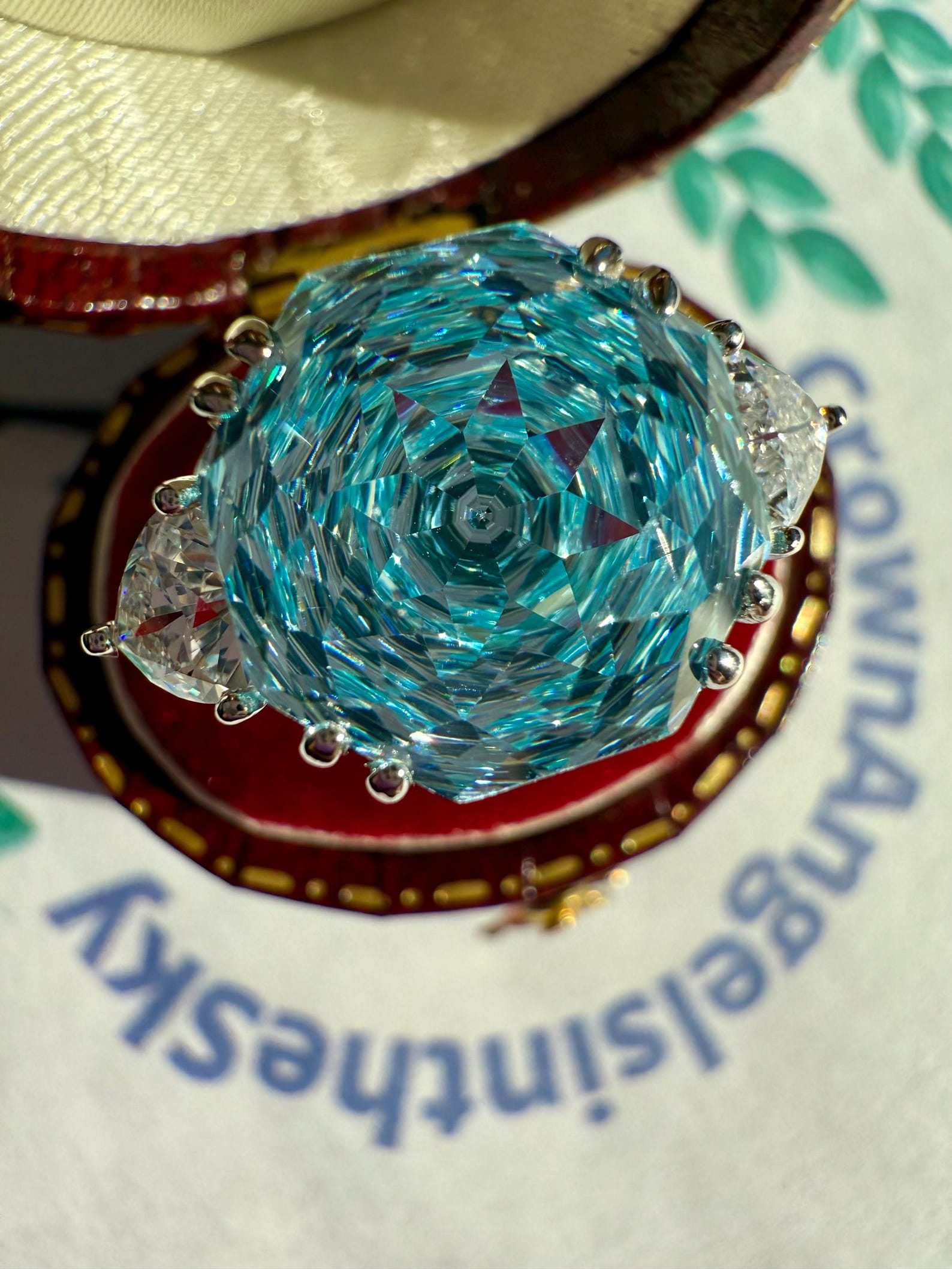 5 Carat Light Blue Rose Cut Aquamarine Blue Promise Ring, Art Deco ...