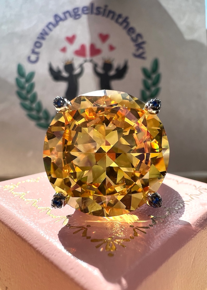 40 Carat Jumbo Fancy Yellow Lab Grown Diamond Simulant Ring, Round ...