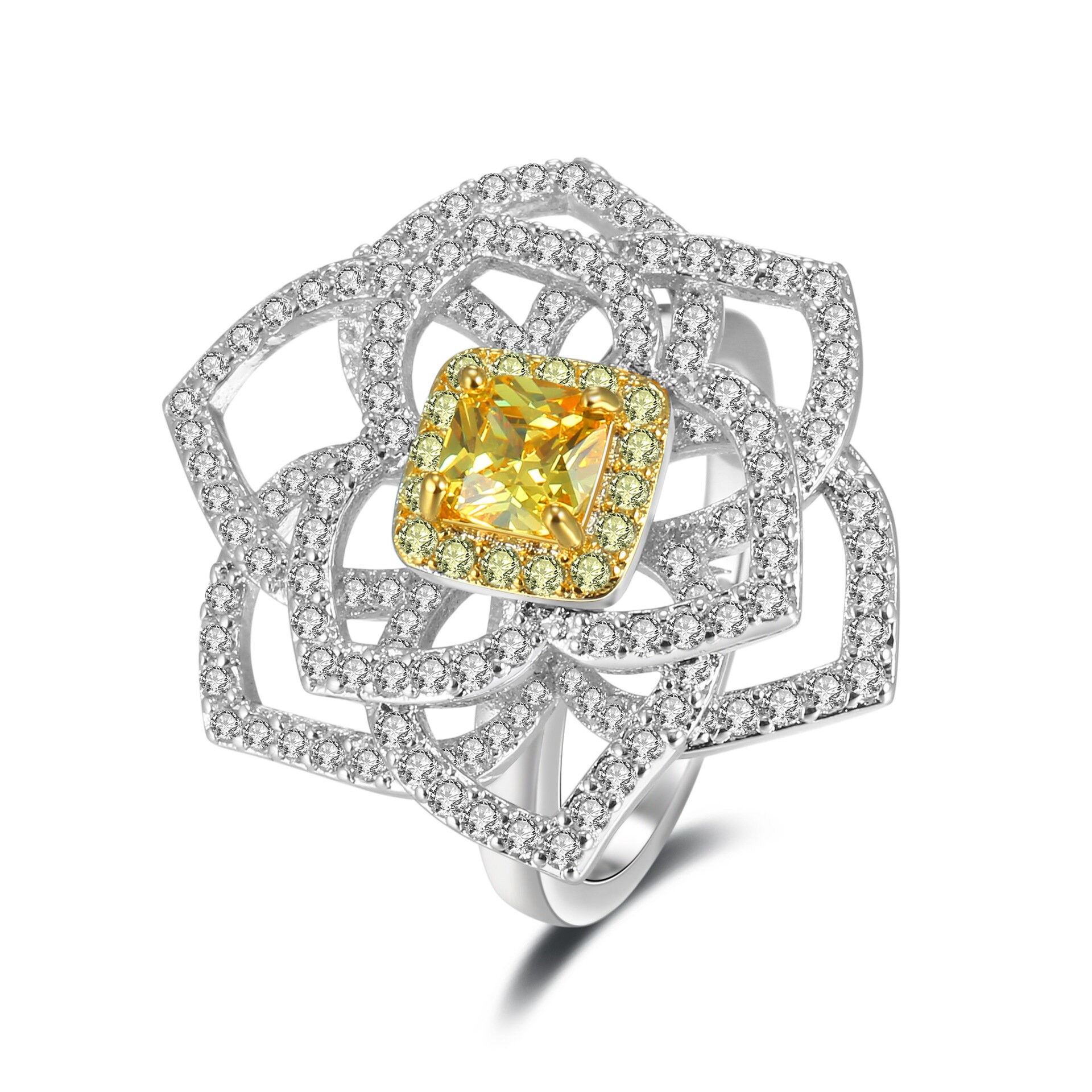 Canary Yellow Diamond Rose Flower Ring Special Art Deco | Etsy