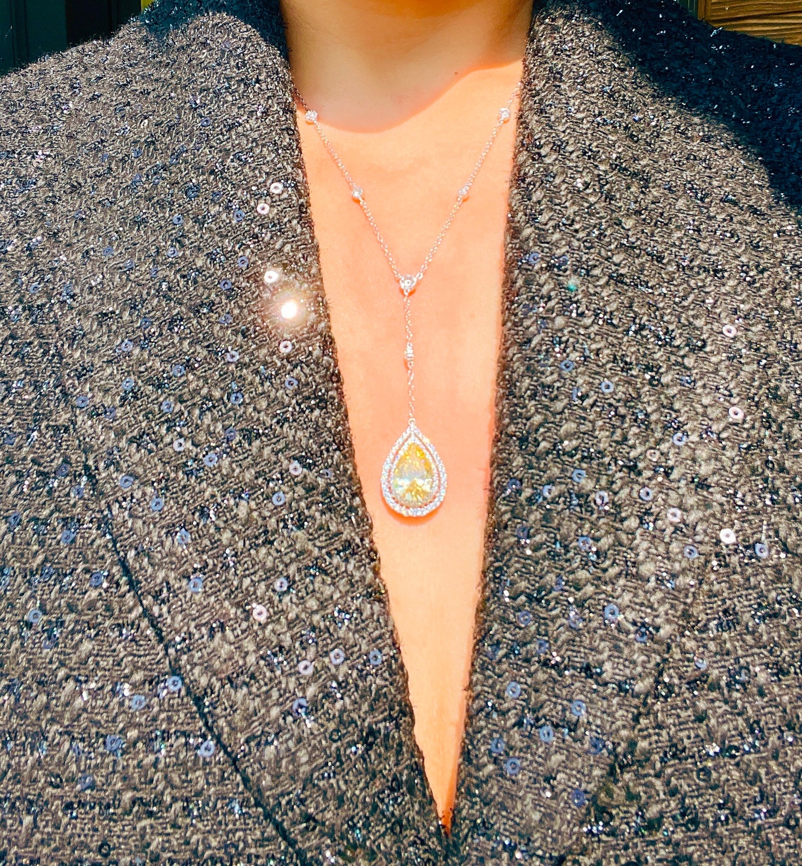 7 Carat Lab Grown Canary Diamond Simulant Necklace, Fancy Yellow Party ...