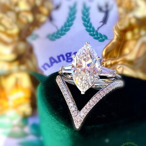 3 Carat Marquise Engagement Ring, 2 Pieces Bridal Set, Best Minimalist Style Wedding Ring ...