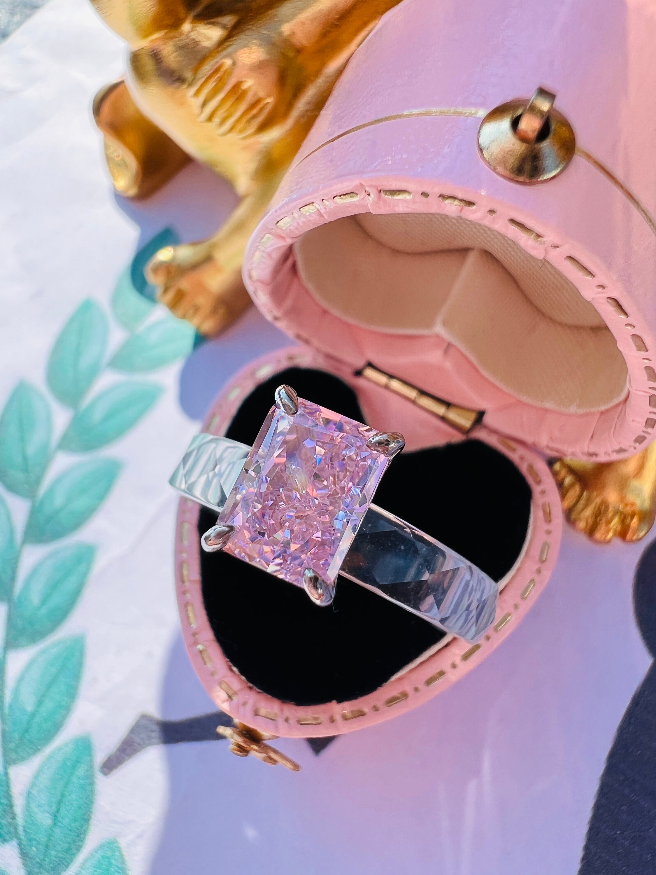 Clear Crystal Band W PINK Diamond Simulant Statement Ring, Exquisite ...