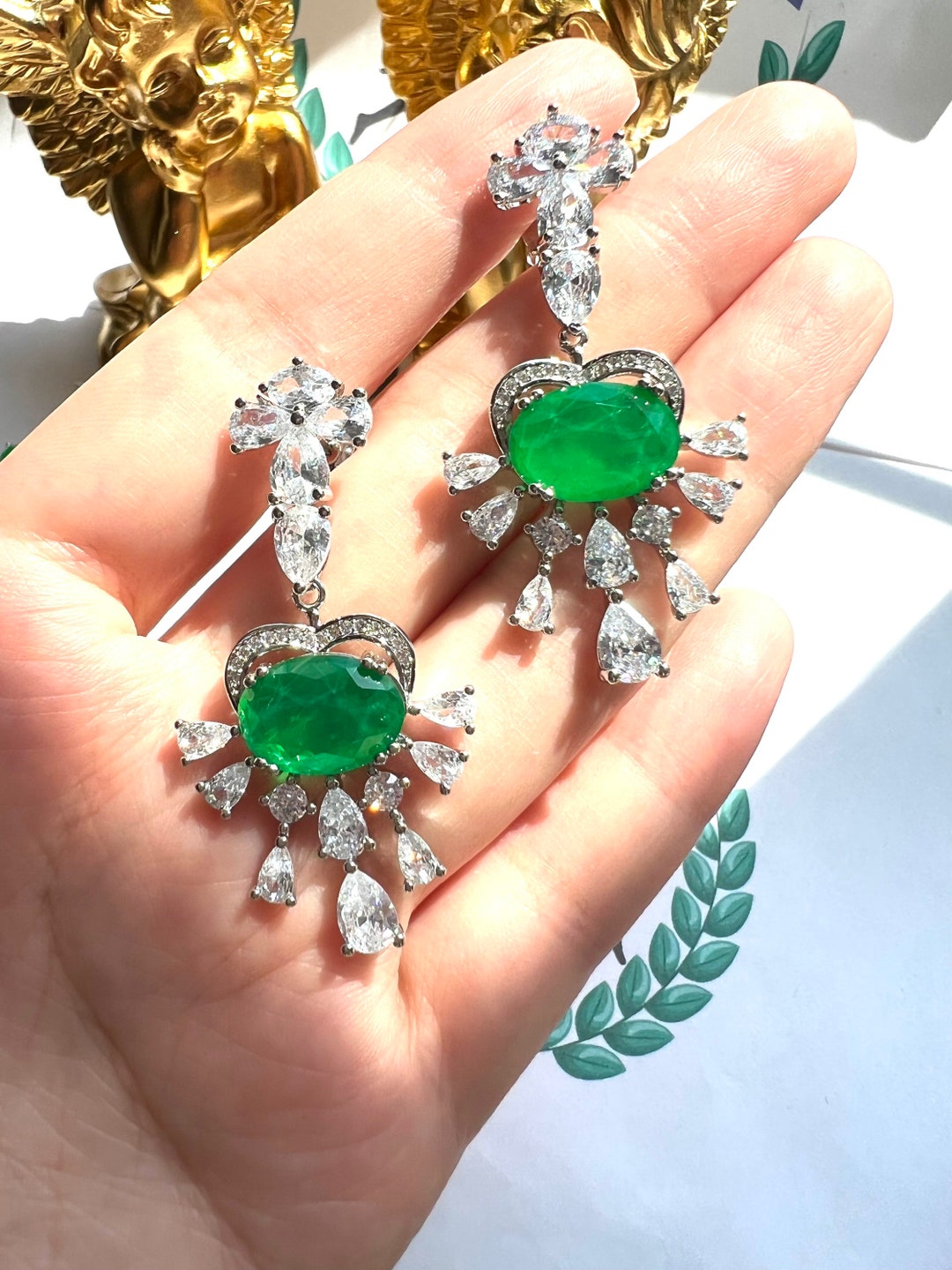 EMERALD Earring/luxury Vibrant Green Emerald/dangle Chandelier Earring ...