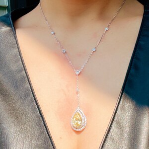 7 Carat Lab Grown Canary Diamond Simulant Necklace, Fancy Yellow Party ...