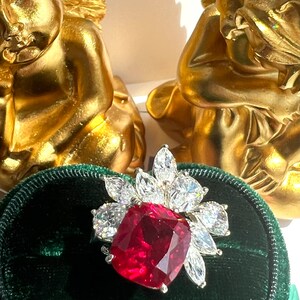 Genuine Lab-grown Red Ruby, Luxury Flower Floral Ring Jewelry, Unique ...