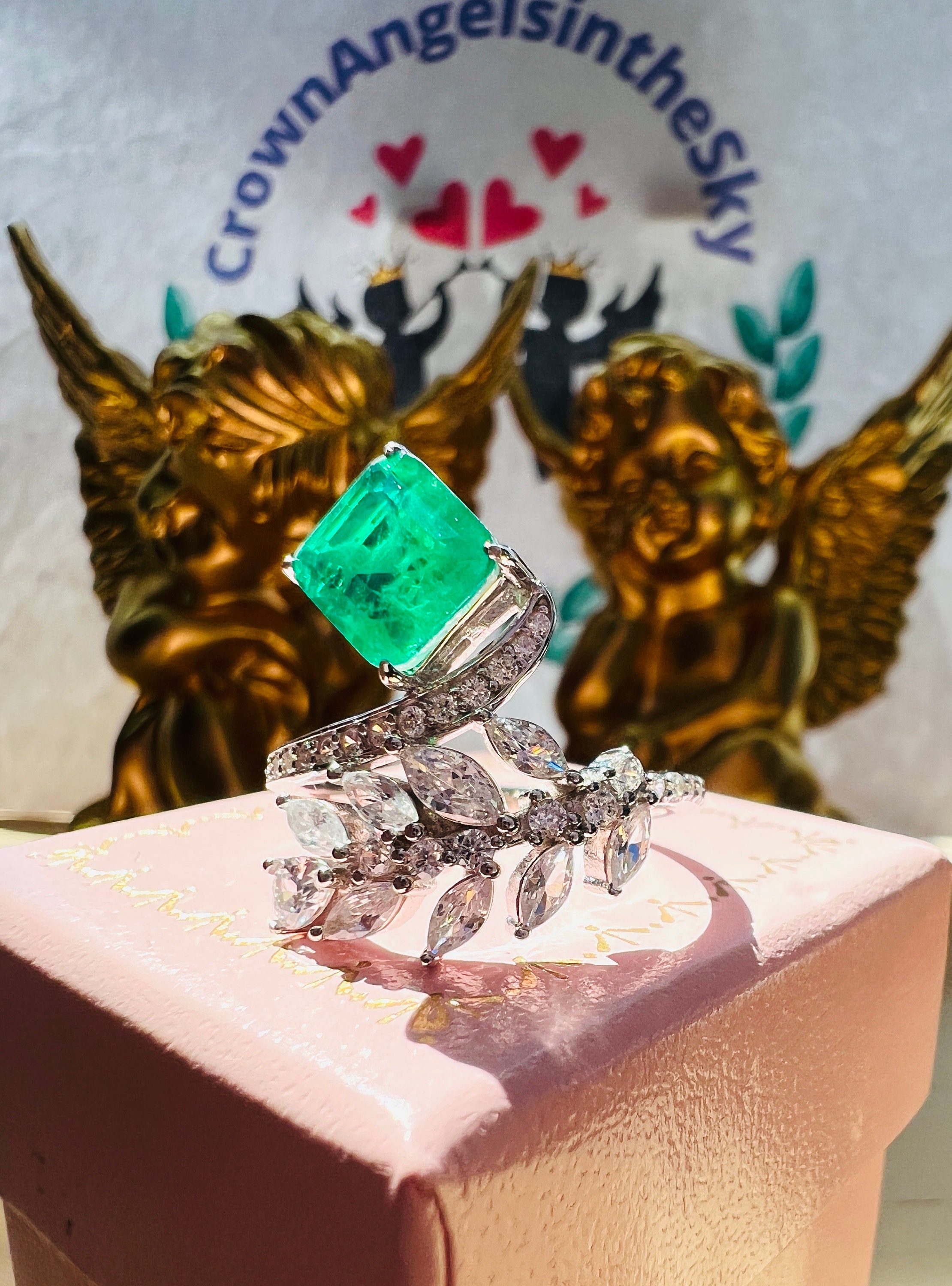 5 Carat Doublet Emerald W Top Rhinestone Ring Exquisite Vintage ART ...