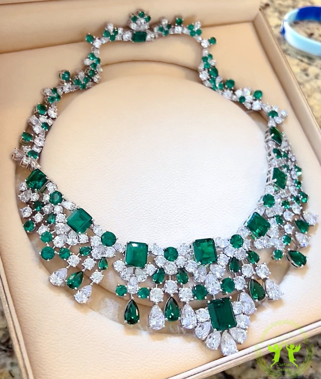 WEDDING Party Bridal Necklace, Luxury Necklace, Full of Doublet Emerald ...