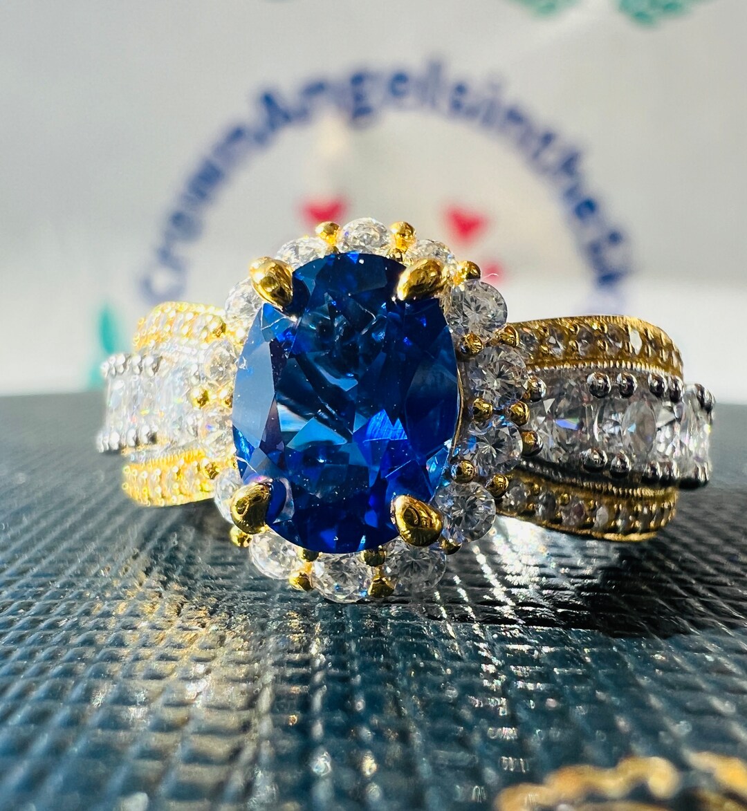 Royal Light Blue Sapphire Halo Ring, Tanzanite Blue Halo Ring, DIANA ...