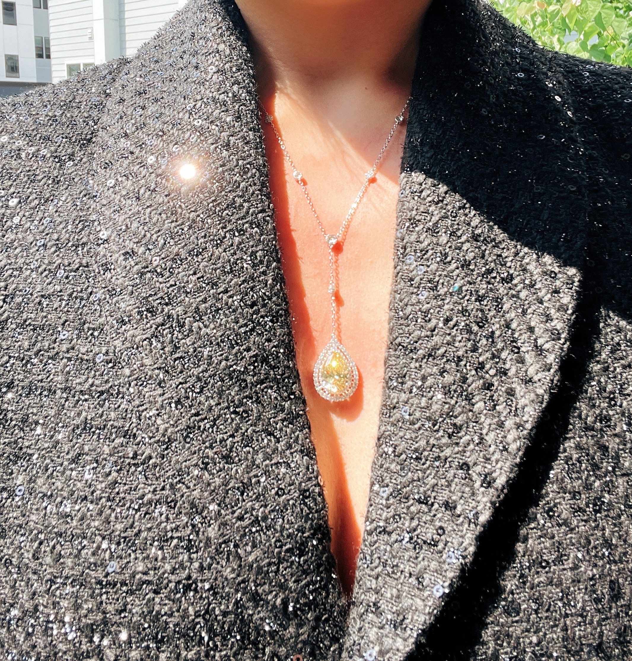 7 Carat Lab Grown Canary Diamond Simulant Necklace, Fancy Yellow Party ...