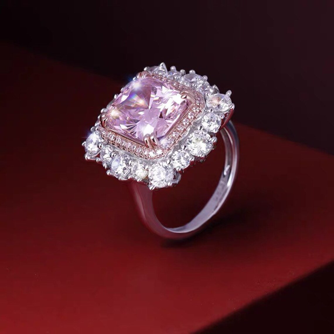PINK DIAMOND RING Huge Halo Luxury Pink Sapphire Engagement | Etsy