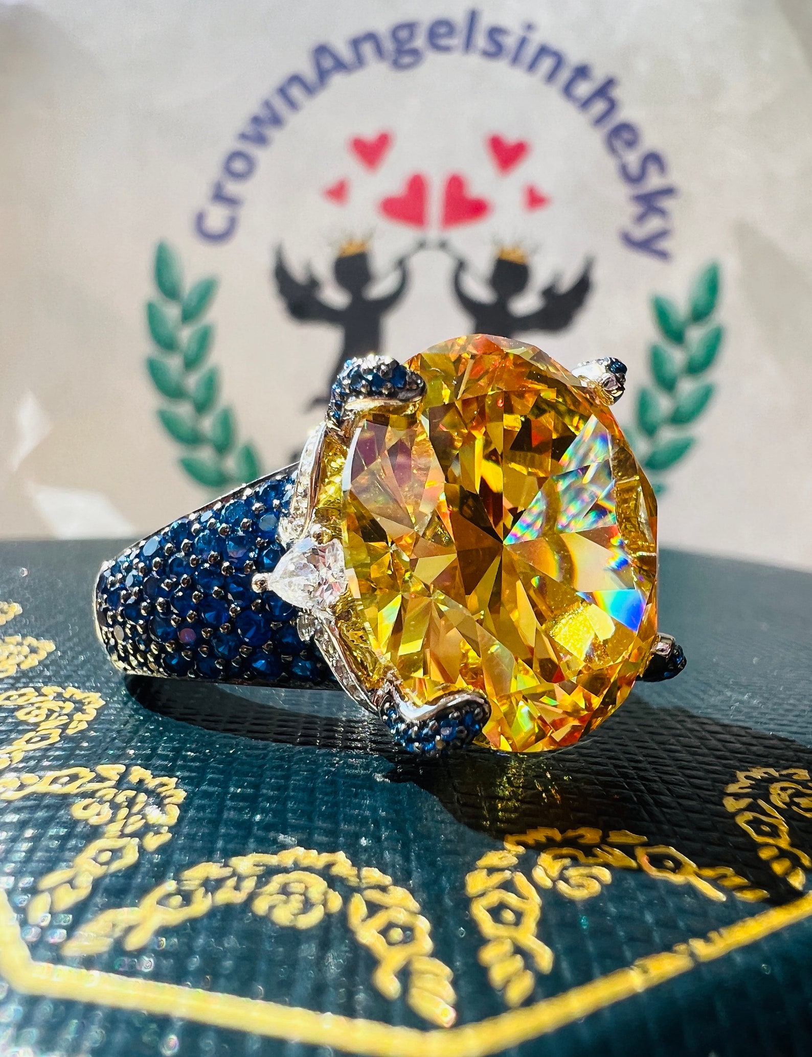 40 Carat Jumbo Fancy Yellow Lab Grown Diamond Simulant Ring, Round ...