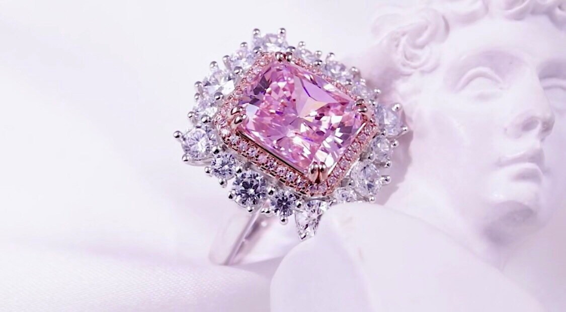 PINK DIAMOND RING Huge Halo Luxury Pink Sapphire Engagement | Etsy