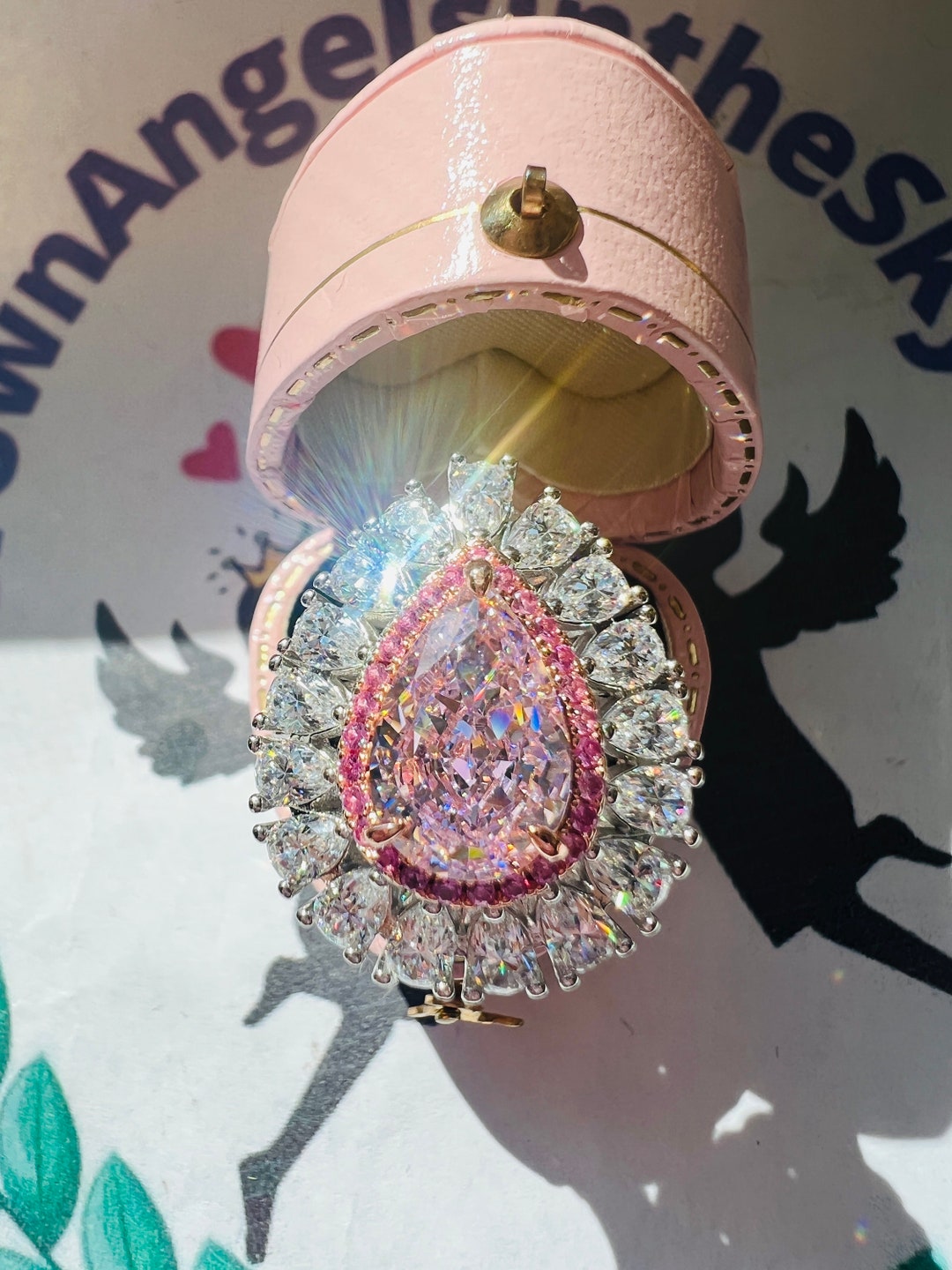 10 Carat Fancy PINK Diamond Simulant Halo Ring, Exquisite Vintage ART ...
