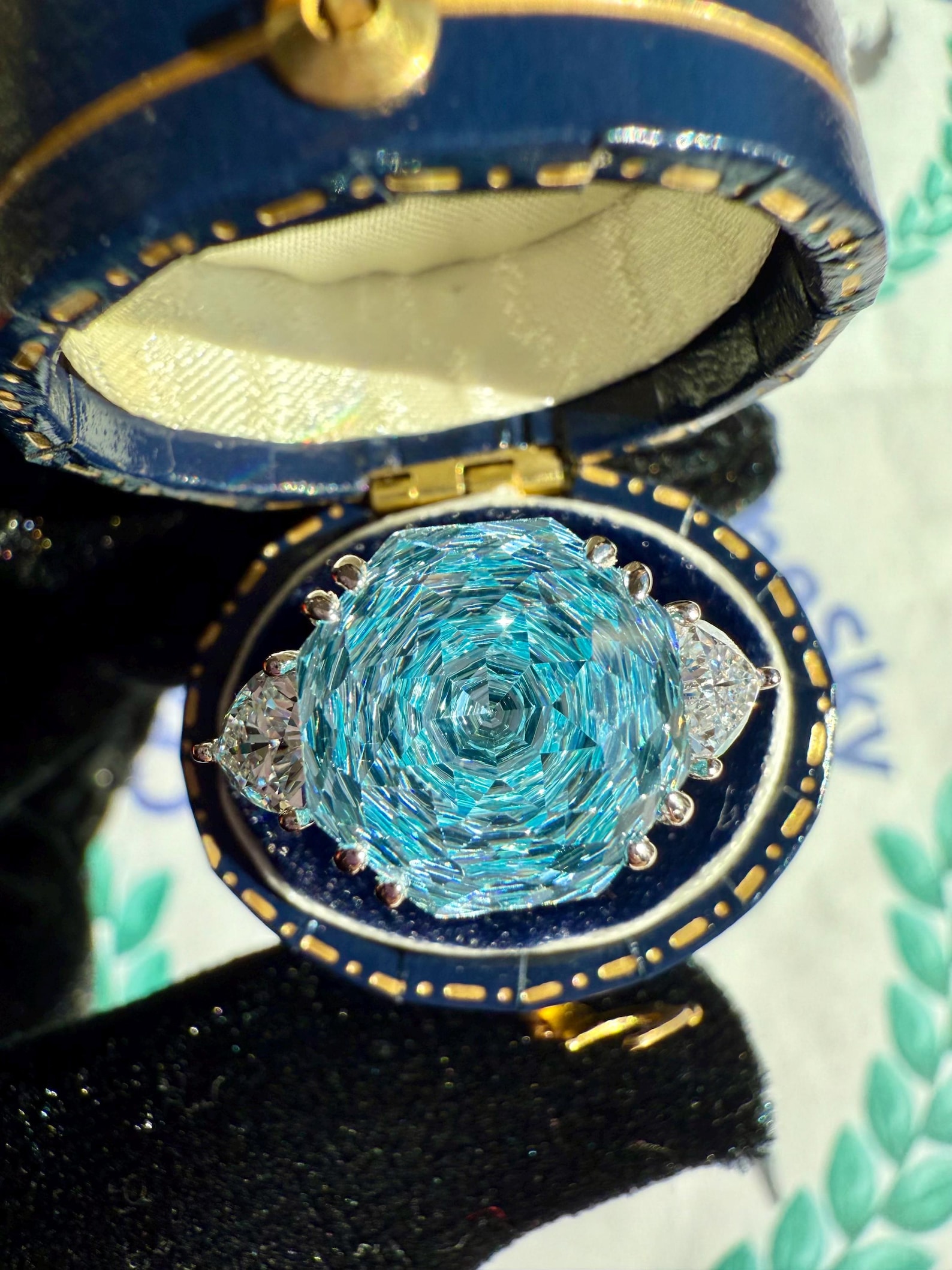 5 Carat Light Blue Rose Cut Aquamarine Blue Promise Ring, Art Deco ...
