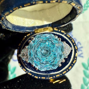 5 Carat Light Blue Rose Cut Aquamarine Blue Promise Ring, Art Deco ...
