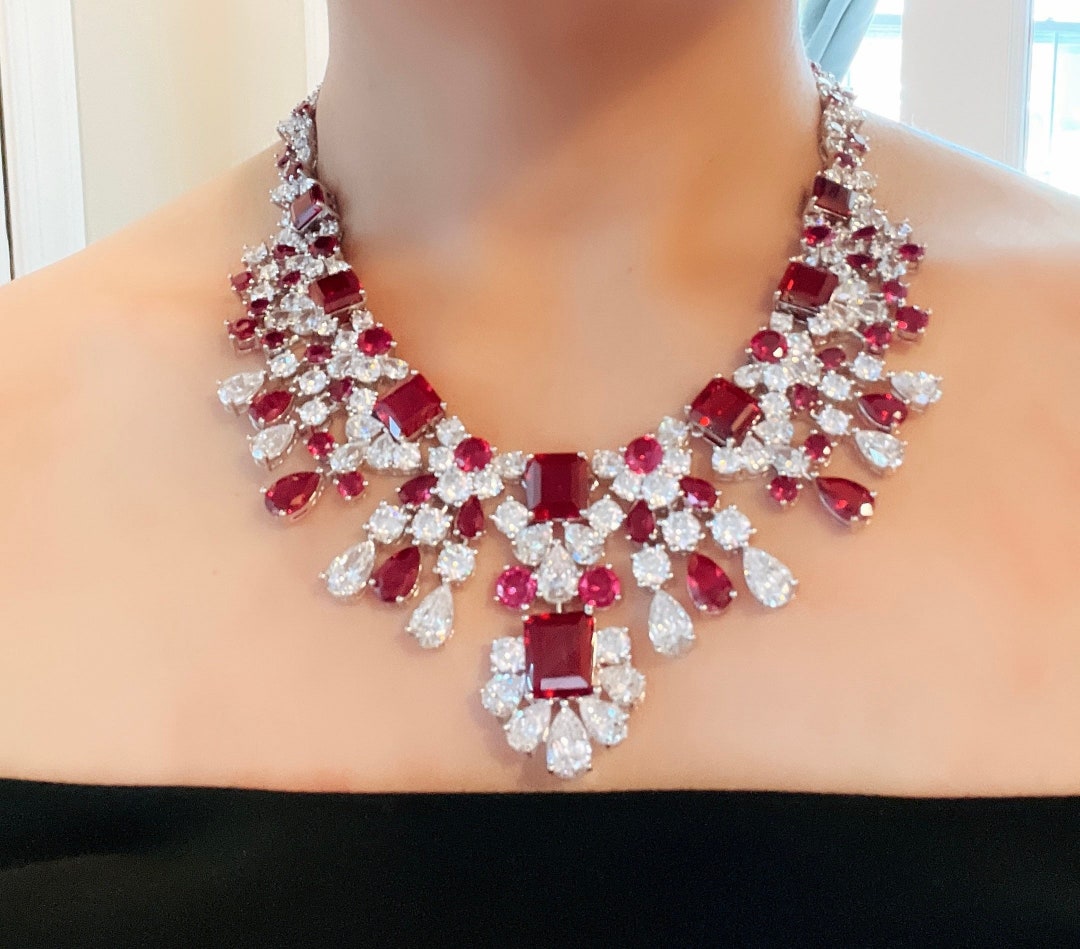 WEDDING Party Bridal Necklace, Luxury Necklace, Full of Genuine Ruby ...