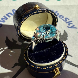 5 Carat Light Blue Rose Cut Aquamarine Blue Promise Ring, Art Deco ...