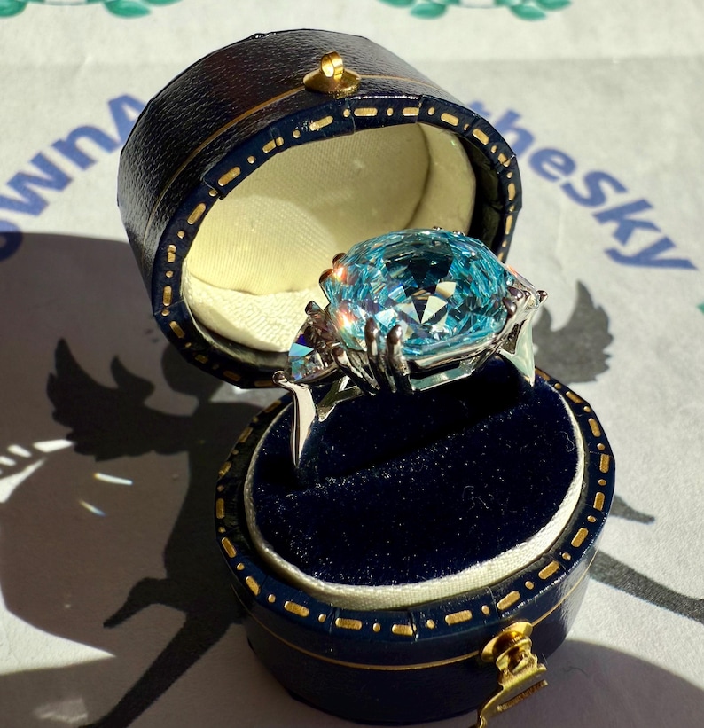 5 Carat Light Blue Rose Cut Aquamarine Blue Promise Ring, Art Deco ...