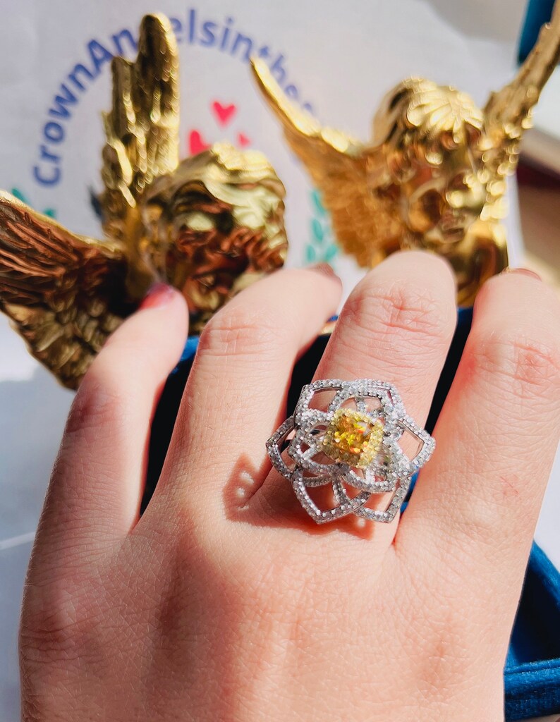 Canary Yellow Diamond Rose Flower Ring Special Art Deco - Etsy