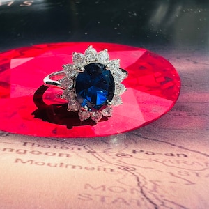 Diana Style Deep Royal Blue Sapphire Luxury Ring, Blue Sapphire Statement Anniversary Ring, Huge ...
