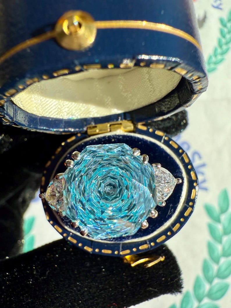 5 Carat Light Blue Rose Cut Aquamarine Blue Promise Ring, Art Deco ...