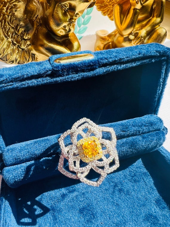 Canary Yellow Diamond Rose Flower Ring Special Art Deco - Etsy