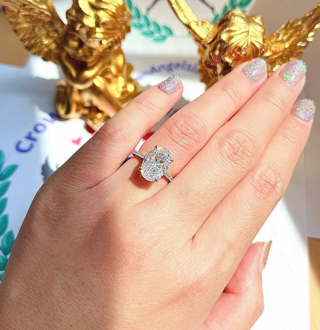 D Color Diamond Ring, Oval Classic Engagement Ring Fabulous Exquisite ...