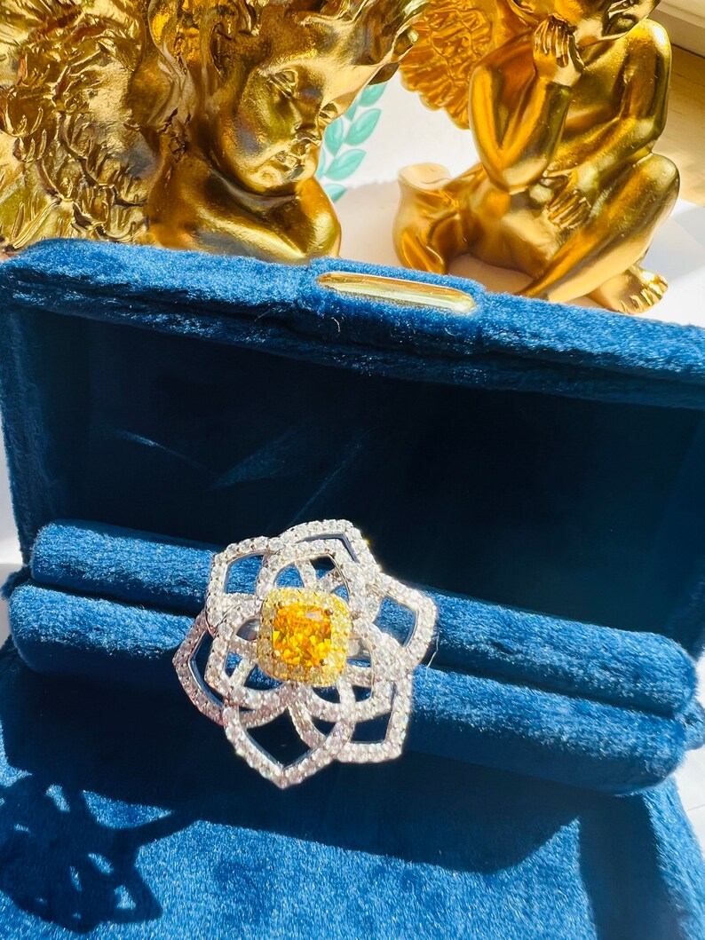 Canary Yellow Diamond Rose Flower Ring Special Art Deco - Etsy