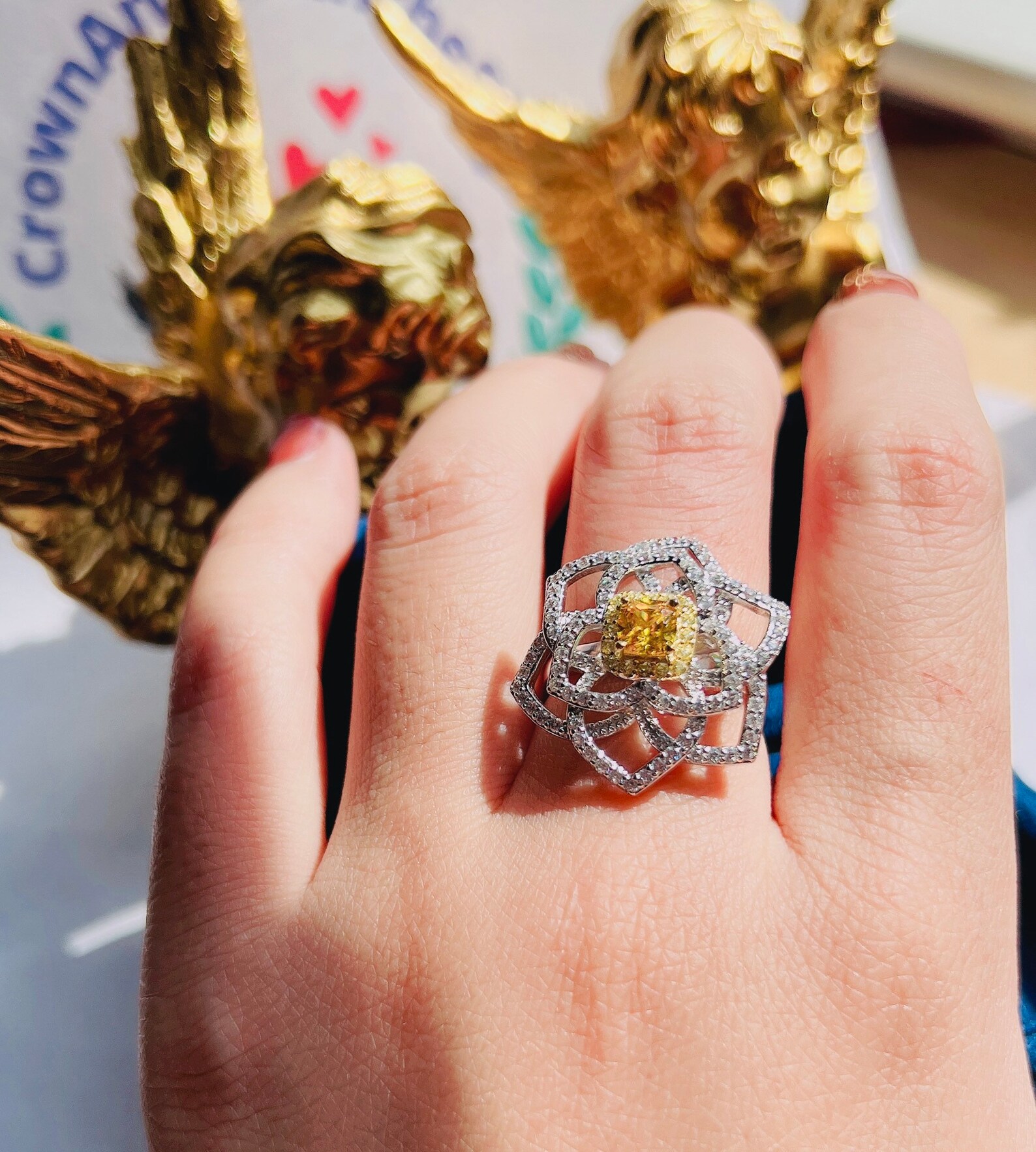 Canary Yellow Diamond Rose Flower Ring Special Art Deco - Etsy