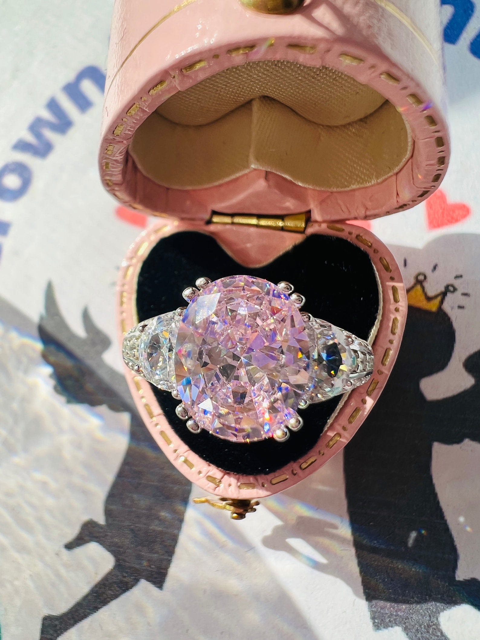 10ct Diamond Ring Classic Three-stone Oval 10x14 Mm Pink Fabulous ...